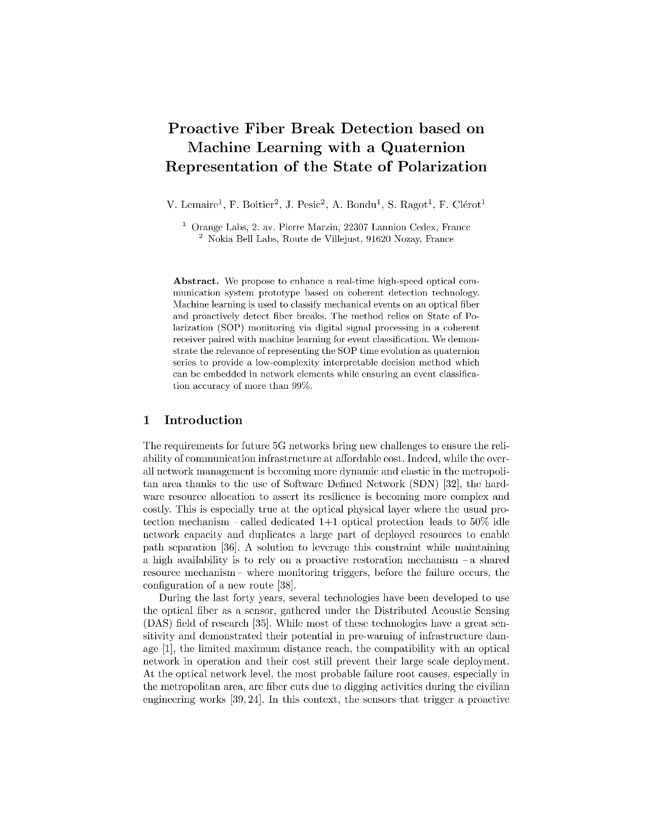 Proactive Fiber Break Detection based on Machine Learning applied on State of Polarization ...